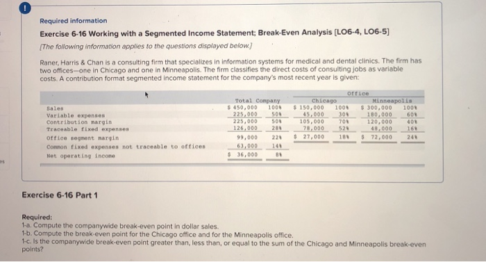 Solved 0 Required information Exercise 6-16 Working with a | Chegg.com