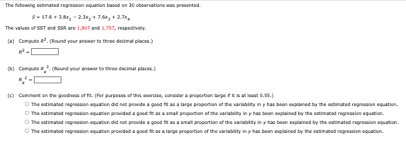 Solved The following etimated regression equation based on | Chegg.com