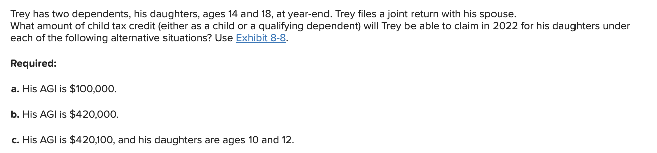 Solved Trey has two dependents, his daughters, ages 14 and | Chegg.com