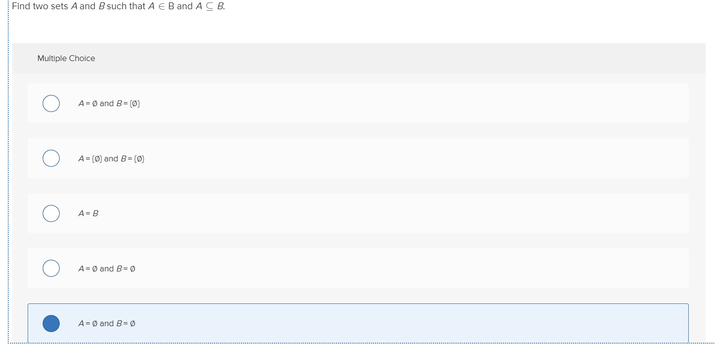 Solved Find two sets A and B such that A E B and A CB. | Chegg.com
