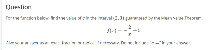 Solved Question For the function below, find the value of c | Chegg.com
