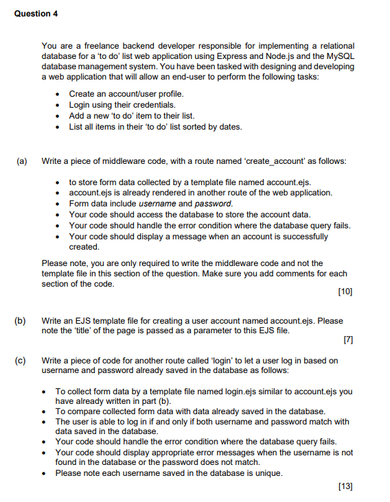 Solved Question 4 You are a freelance backend developer | Chegg.com