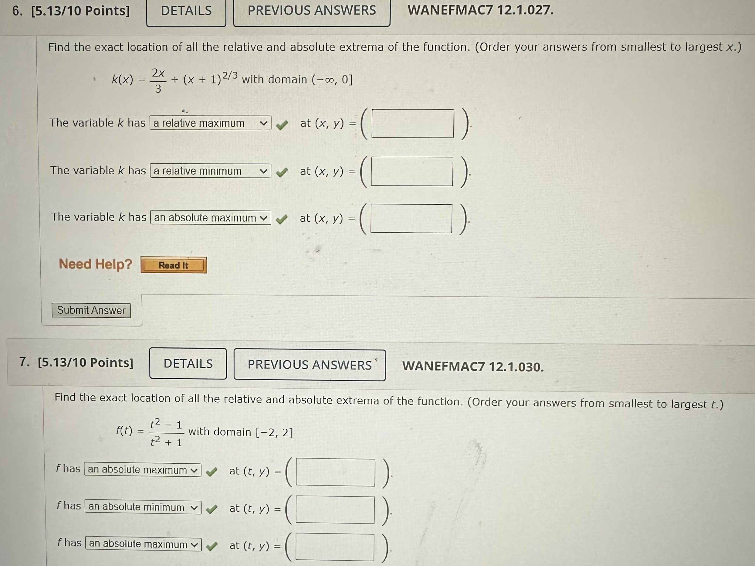 Solved [5.13//10 Points] WANEFMAC7 12.1.027. Find the exact | Chegg.com
