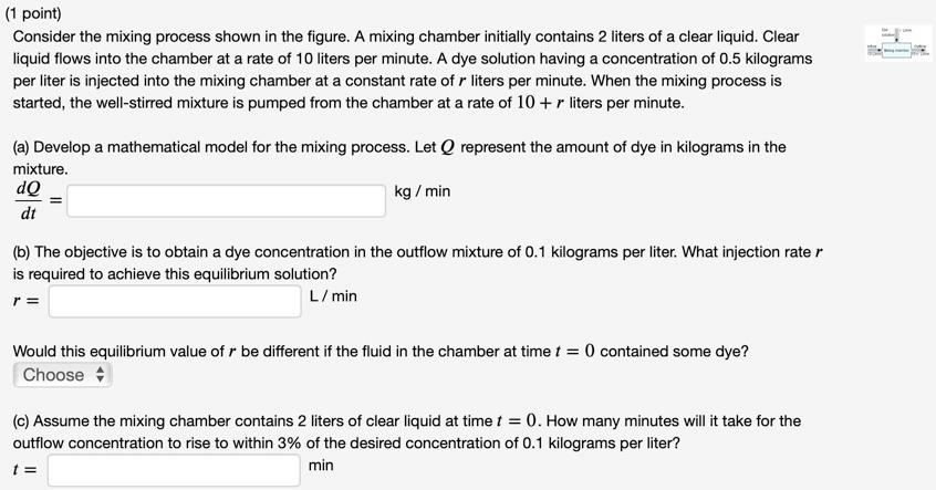 Solved (1 point) Consider the mixing process shown in the | Chegg.com