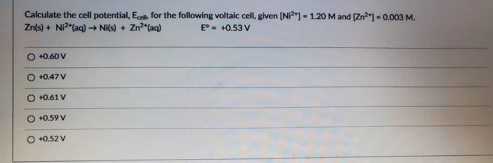 Solved Calculate The Cell Potential Ecell For The