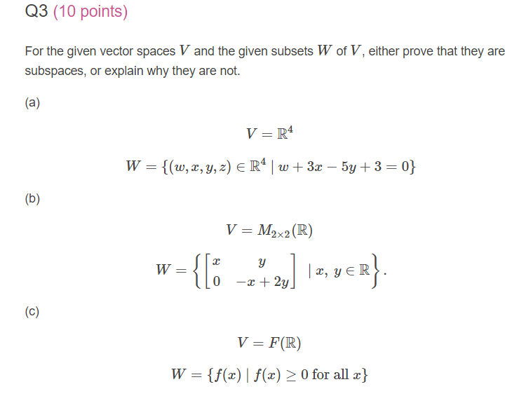 Solved Q3 (10 points) For the given vector spaces V and the | Chegg.com