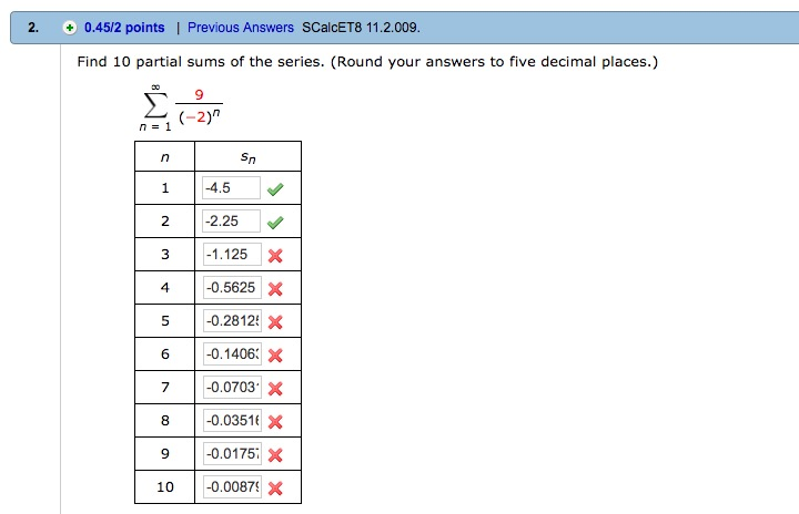 Solved 2. 0.45/2 points I Previous Answers SCalcET8 11.2.009 | Chegg.com