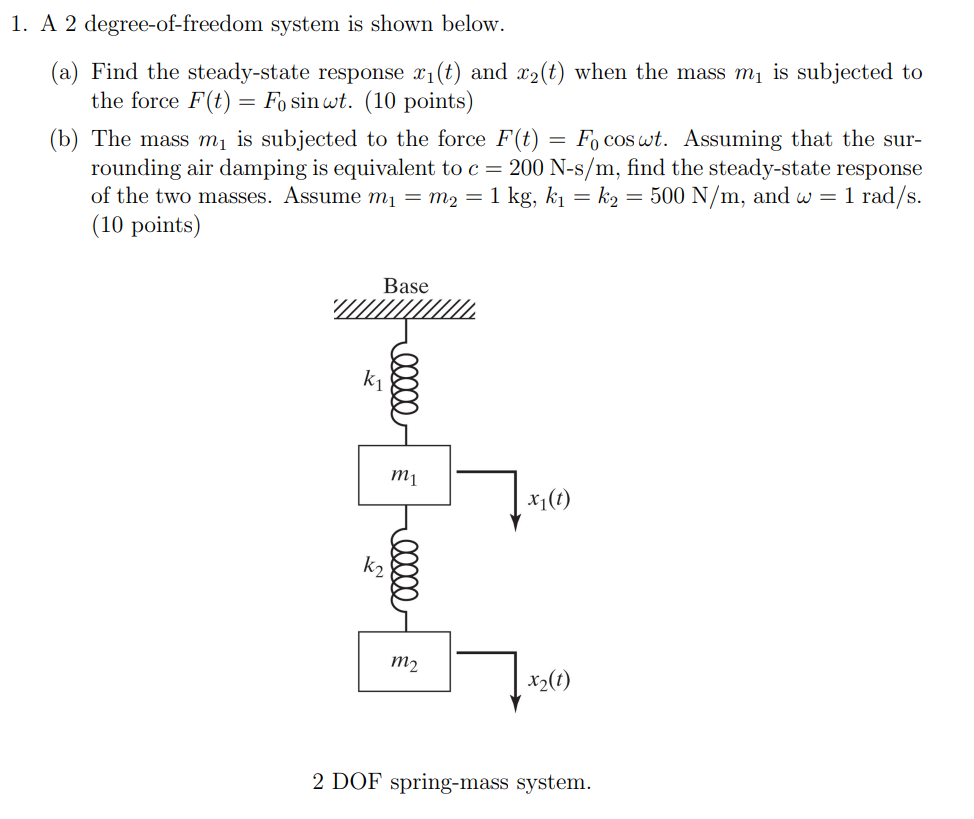 Solved A 2 degree-of-freedom system is shown below. (a) Find | Chegg.com