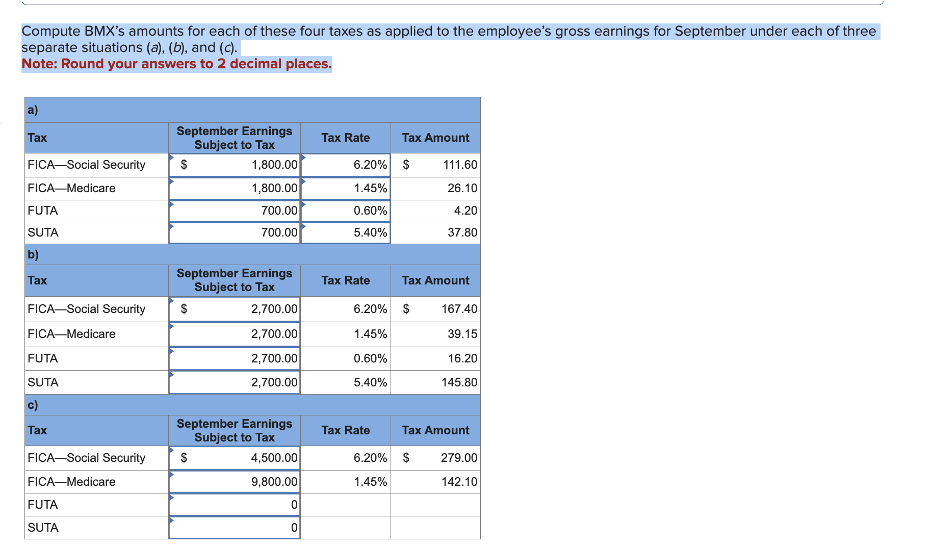 Solved Compute BMX's amounts for each of these four taxes as | Chegg.com