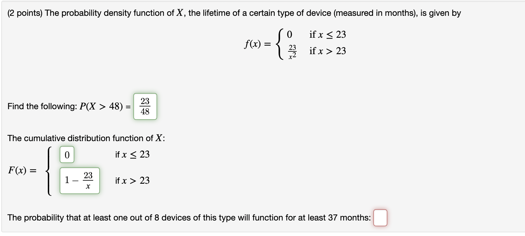 Solved (2 points) The probability density function of X, the | Chegg.com