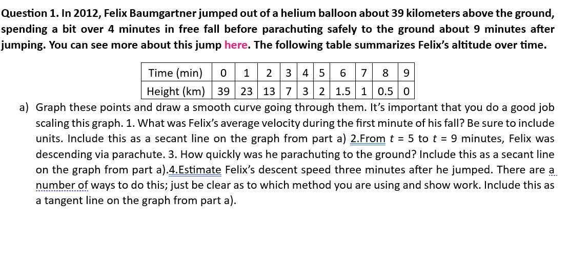 Solved Question 1. ﻿In 2012, ﻿Felix Baumgartner jumped out | Chegg.com