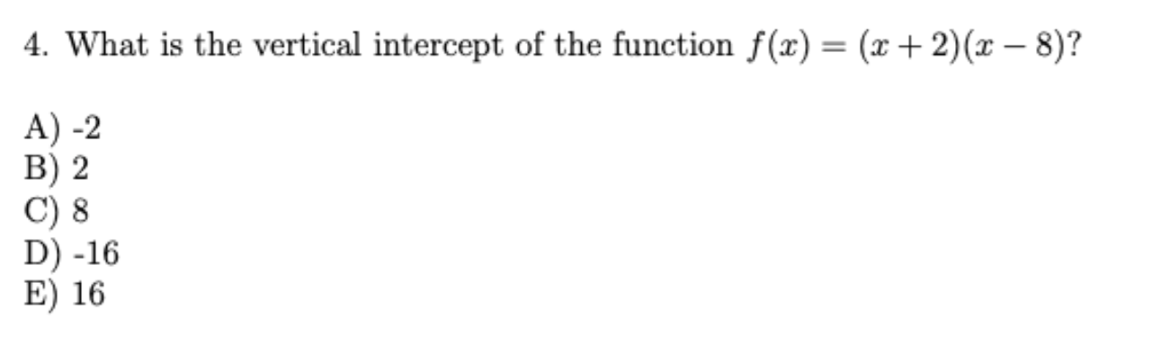 Solved 4. What is the vertical intercept of the function | Chegg.com