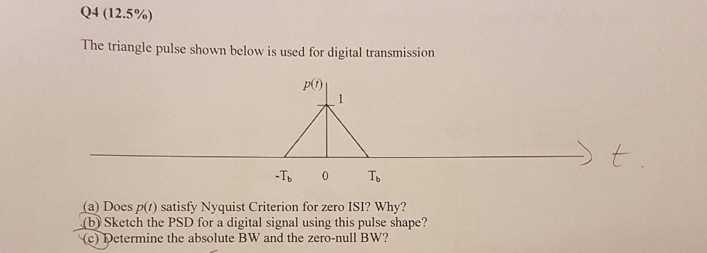 Solved Q4 (12.5%) The triangle pulse shown below is used for | Chegg.com