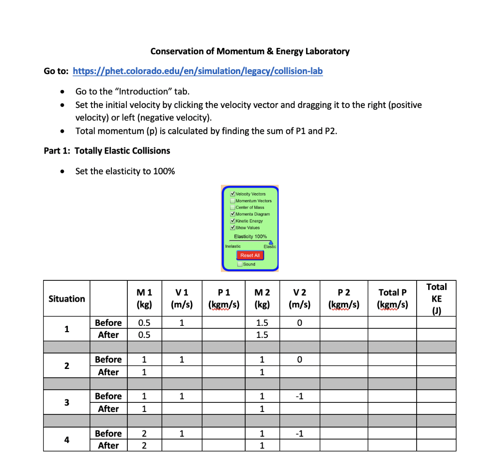 Solved Conservation of Momentum & Energy Laboratory Go to: | Chegg.com