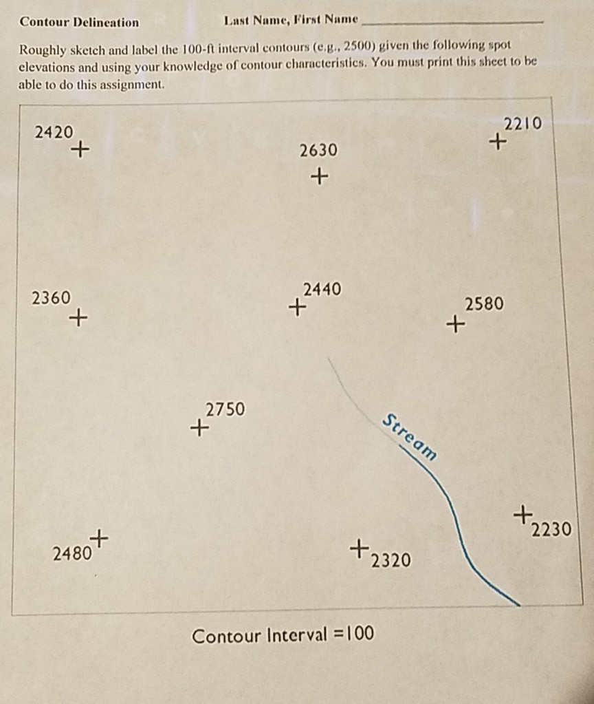 Solved Contour Delineation Last Name, First Name Roughly | Chegg.com