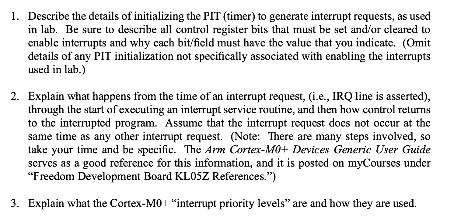 Solved 1. ﻿Describe the details of initializing the PIT | Chegg.com