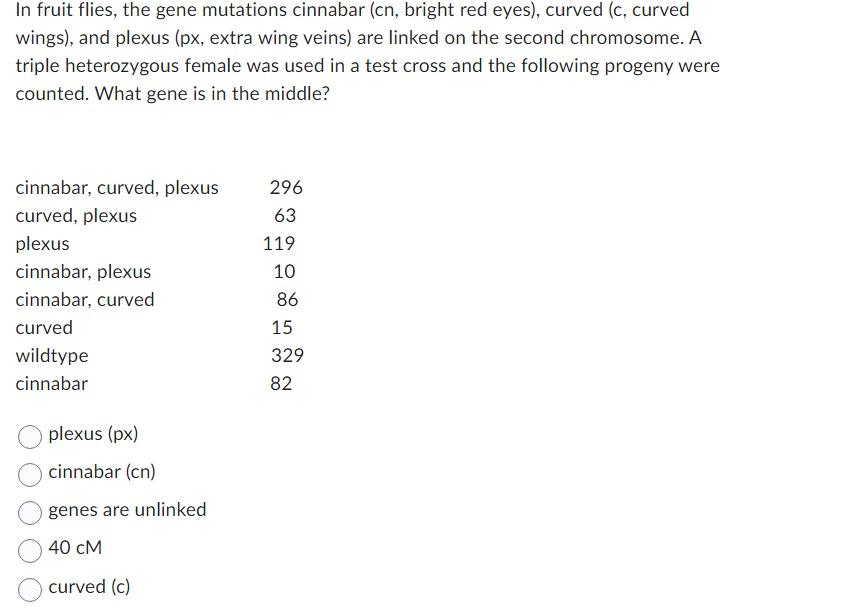 Solved In fruit flies, the gene mutations cinnabar (cn, | Chegg.com