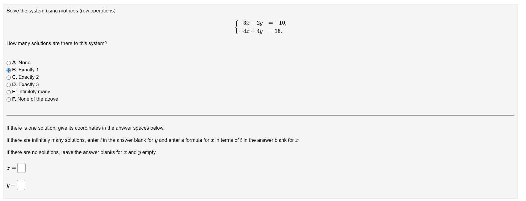 Solved Solve the system using matrices (row operations) | Chegg.com