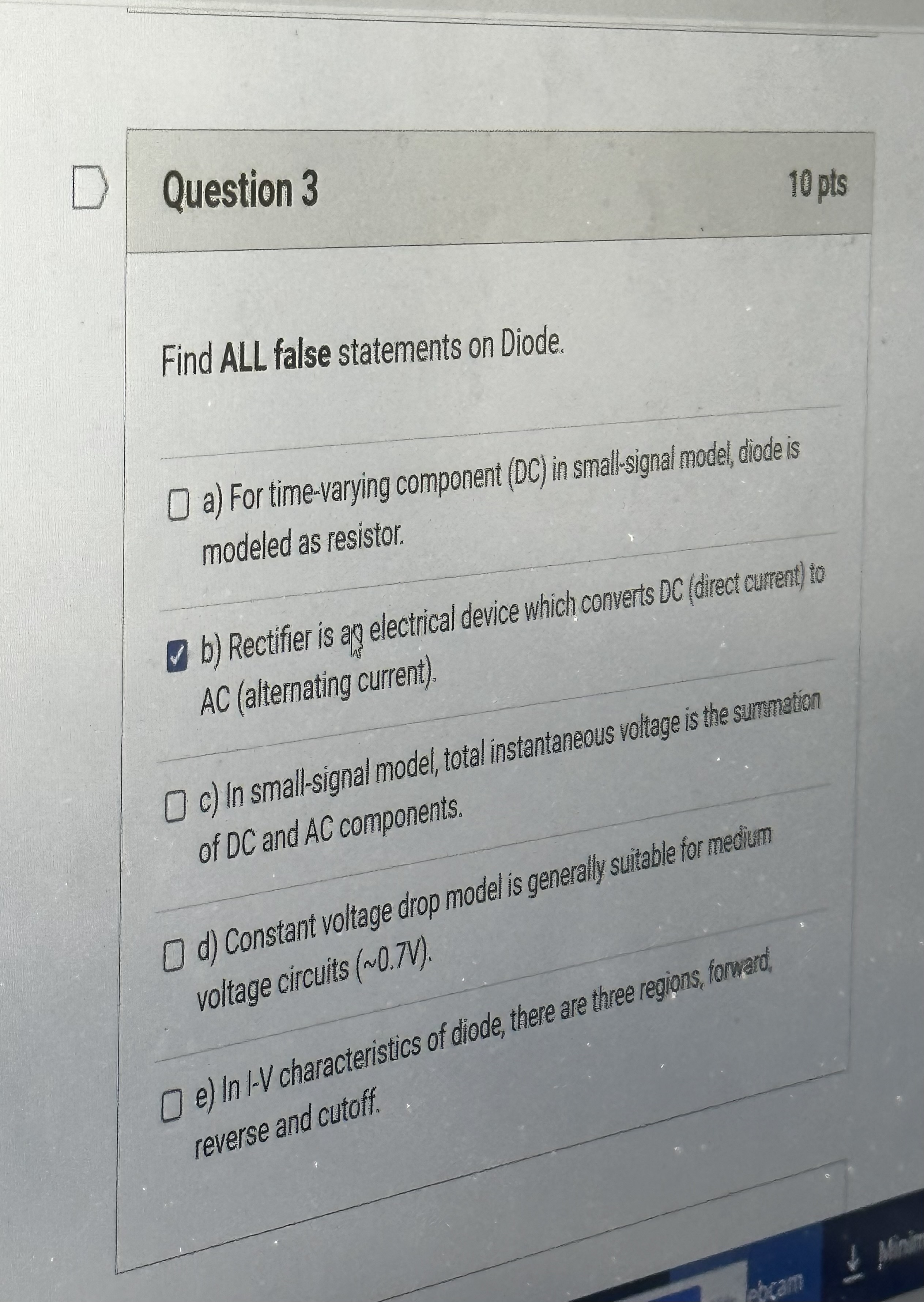 Solved Find ALL false statements on Diode. a) For | Chegg.com