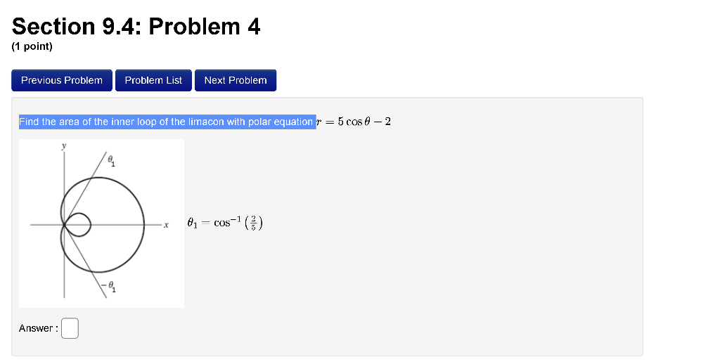 Solved The answer above is NOT correct. Find the area inside | Chegg.com