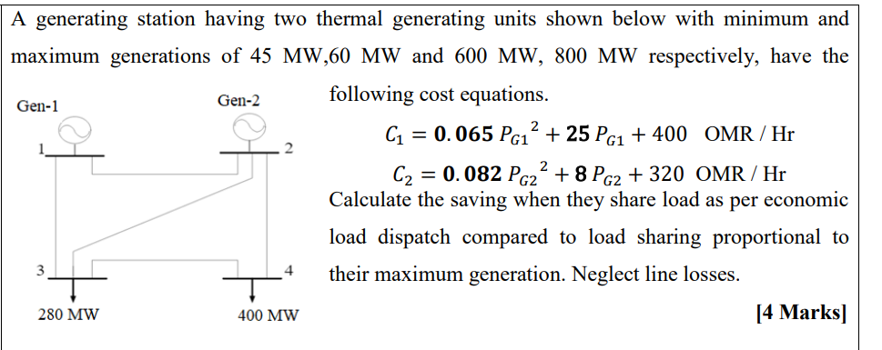 Solved A generating station having two thermal generating | Chegg.com