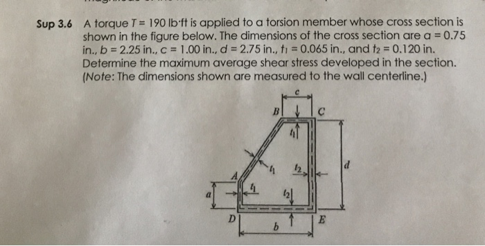 Solved A torque T= 190 lb.ft is applied to a torsion member | Chegg.com