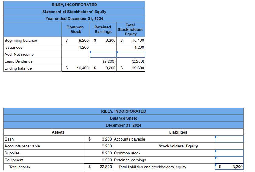 Solved Below are incomplete financial statements for Riley, | Chegg.com