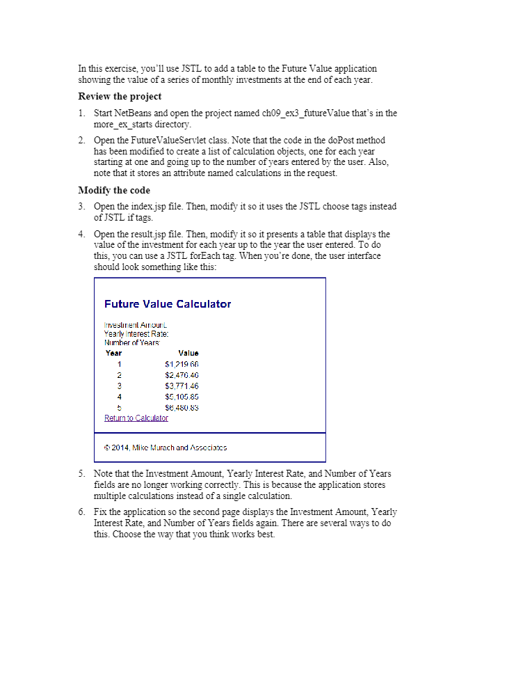 In this exercise, you'11 use JSTL to add a table to | Chegg.com