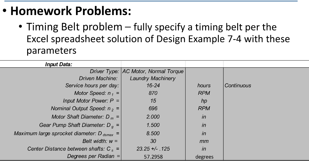 Homework Problems: Timing Belt problem -fully specify | Chegg.com