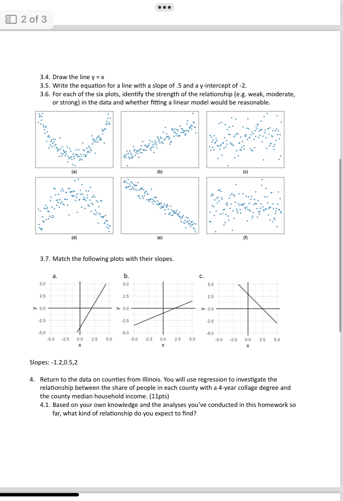 Solved 目 2 ﻿of 3We use the y=a+bx format for describing the | Chegg.com