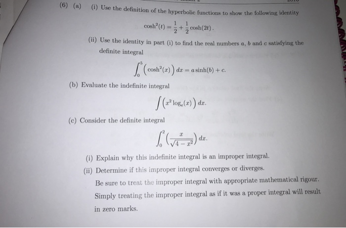 Solved (6) (a) () Use the definition of the hyperbolic | Chegg.com