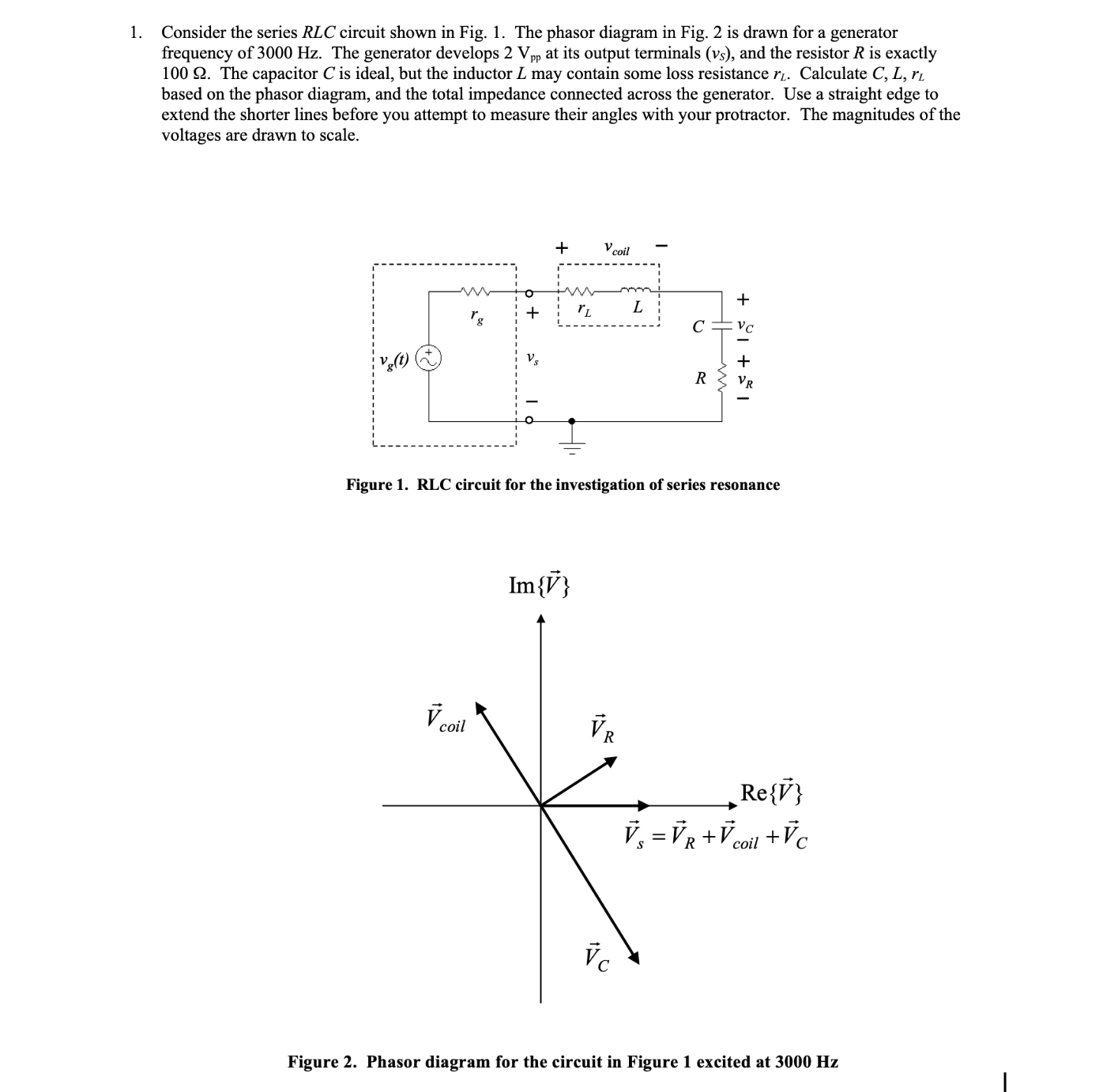 Solved by an EXPERT 1. ﻿Consider the series RLC circuit shown in Fig. 1 ...