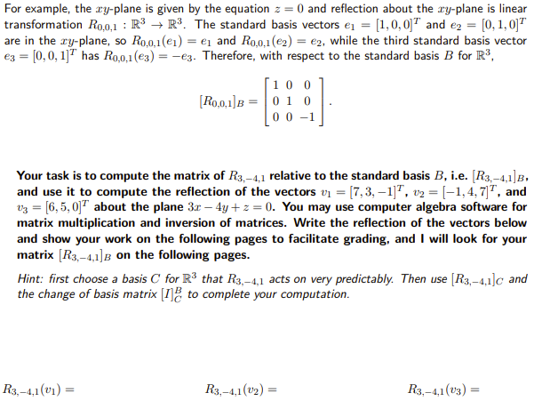 Solved A two-dimensional subspace of R3 is called a plane. | Chegg.com