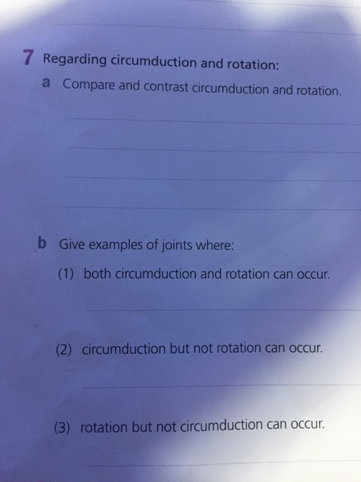 Solved 7 Regarding circumduction and rotation: a Compare and | Chegg.com