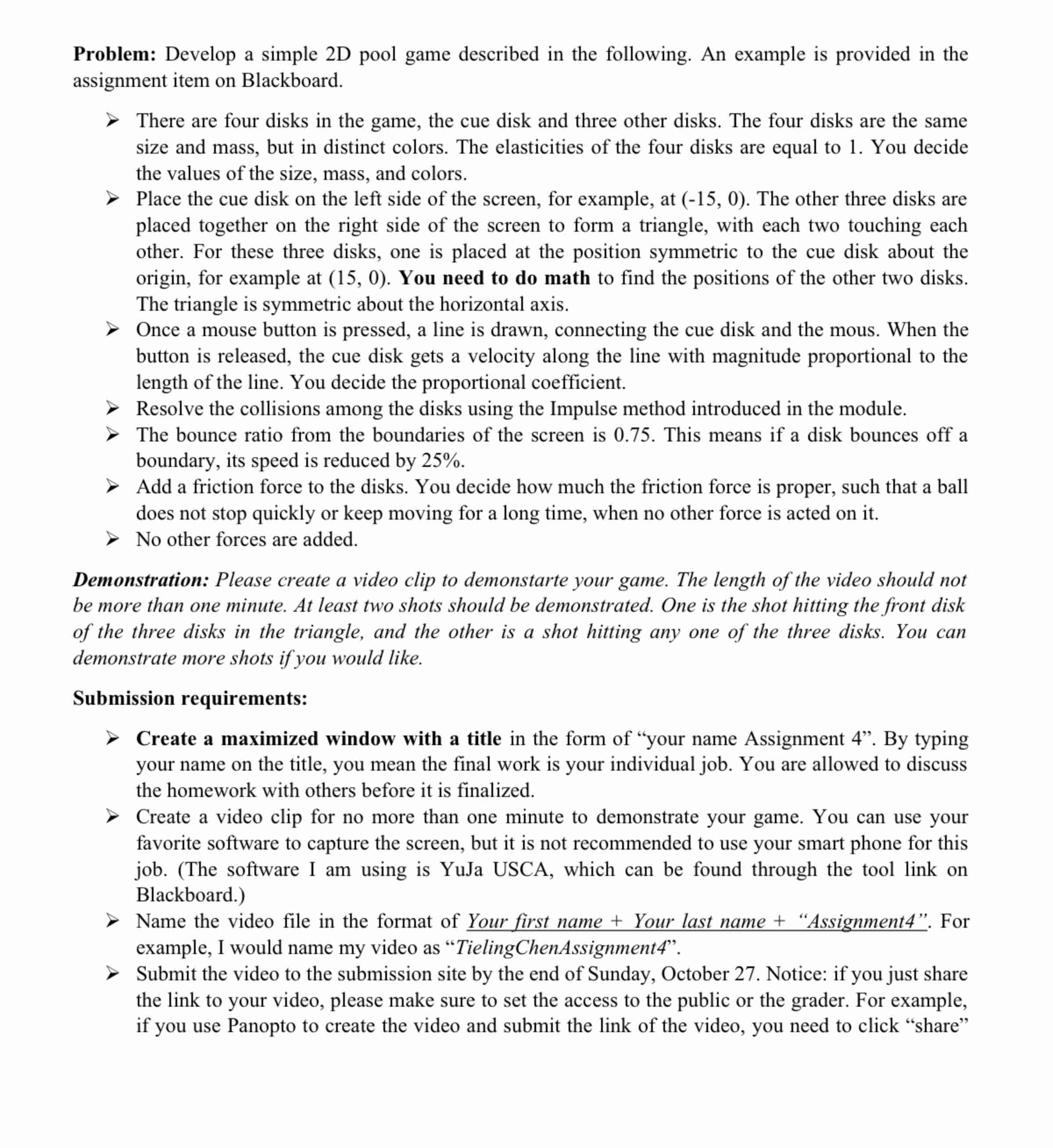 Solved Problem: Develop a simple 2D pool game described in | Chegg.com