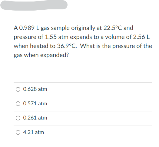 Solved A 0.989 L gas sample originally at 22.5∘C and | Chegg.com