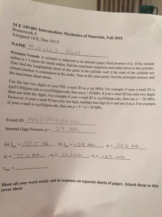 Solved 49.001 Intermediate Mechanics of Materials, Fall 2018 | Chegg.com