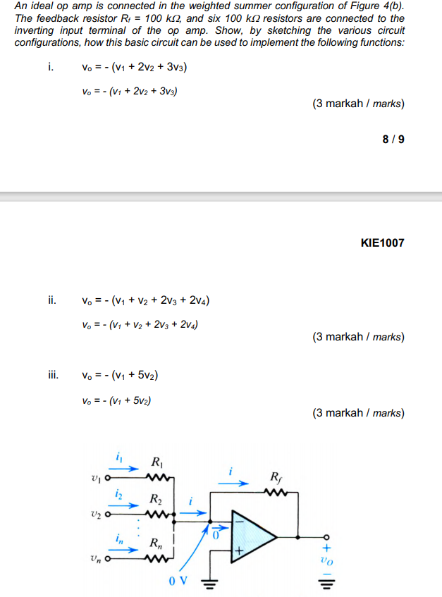 Solved An ideal op amp is connected in the weighted summer | Chegg.com