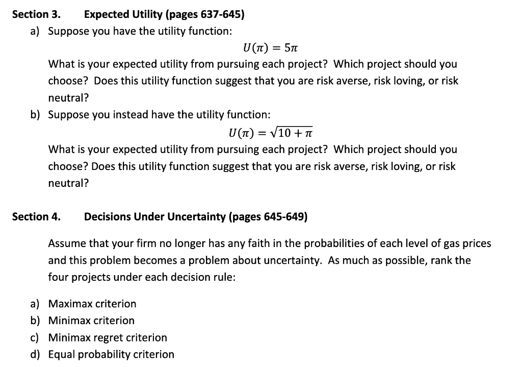 Section 3. Expected Utility (pages 637-645) a) | Chegg.com