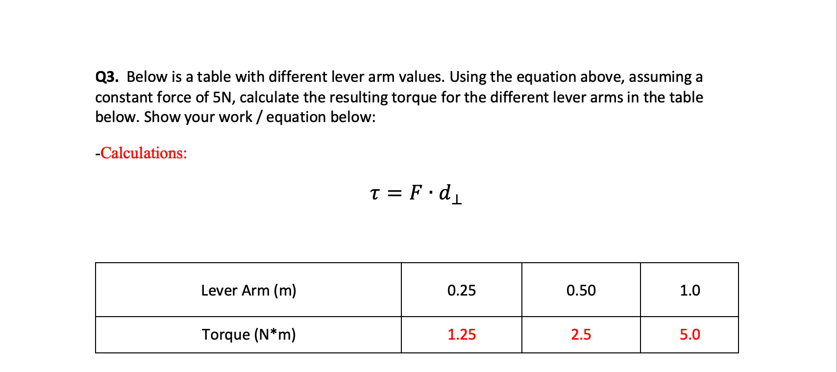Solved Q3. Below is a table with different lever arm values. | Chegg.com