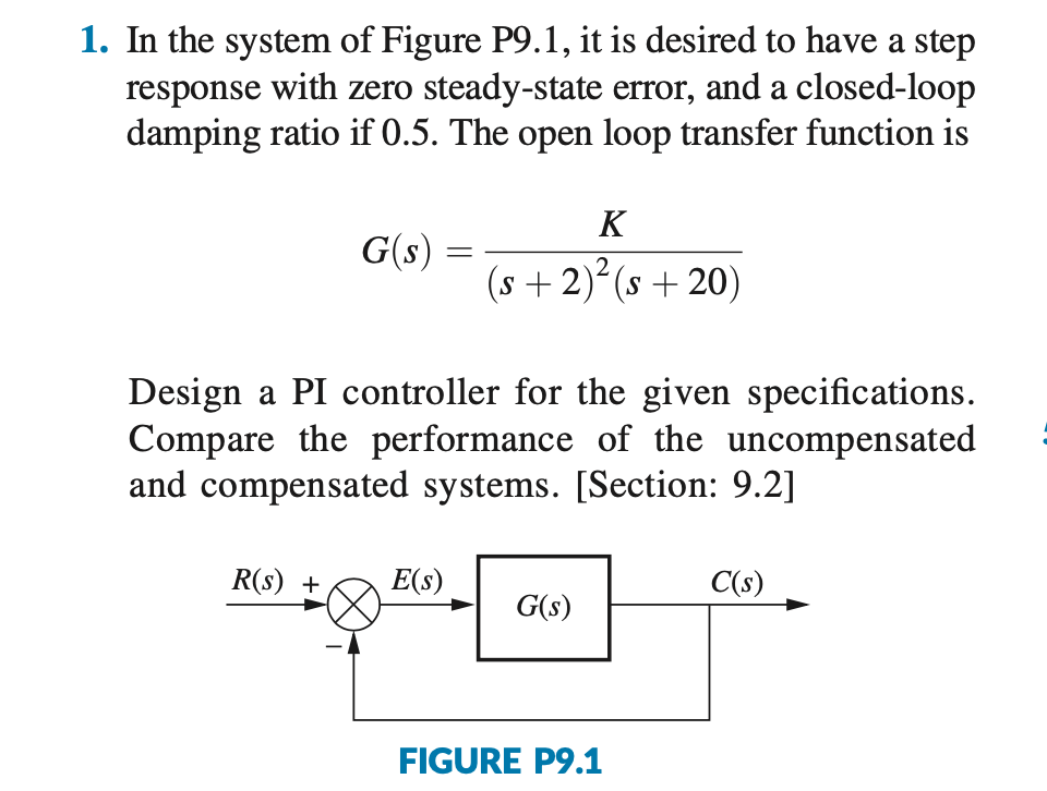 Solved 1. In the system of Figure P9.1, it is desired to | Chegg.com