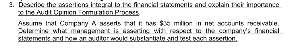 Solved 3. Describe the assertions integral to the financial | Chegg.com