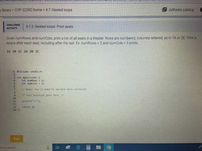 Solved y library>COP 2220C home > 4.7: Nested loops E | Chegg.com