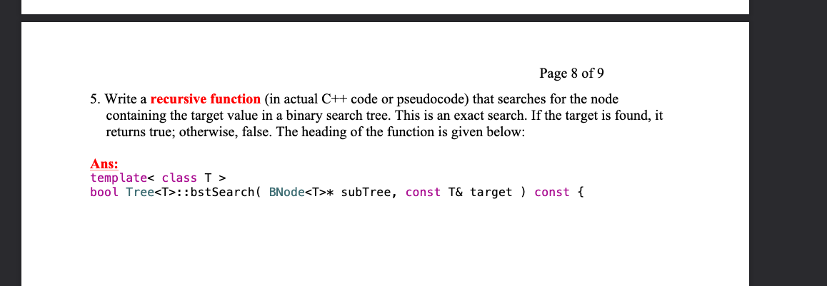 Solved Q4. Binary tree code-tracing questions (15 pts) Given | Chegg.com