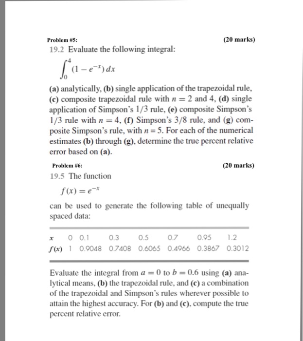Solved Problem #5 (20 marks) 19.2 Evaluate the following | Chegg.com Solved Problem #5 (20 marks) 19.2 Evaluate the following | Chegg.com