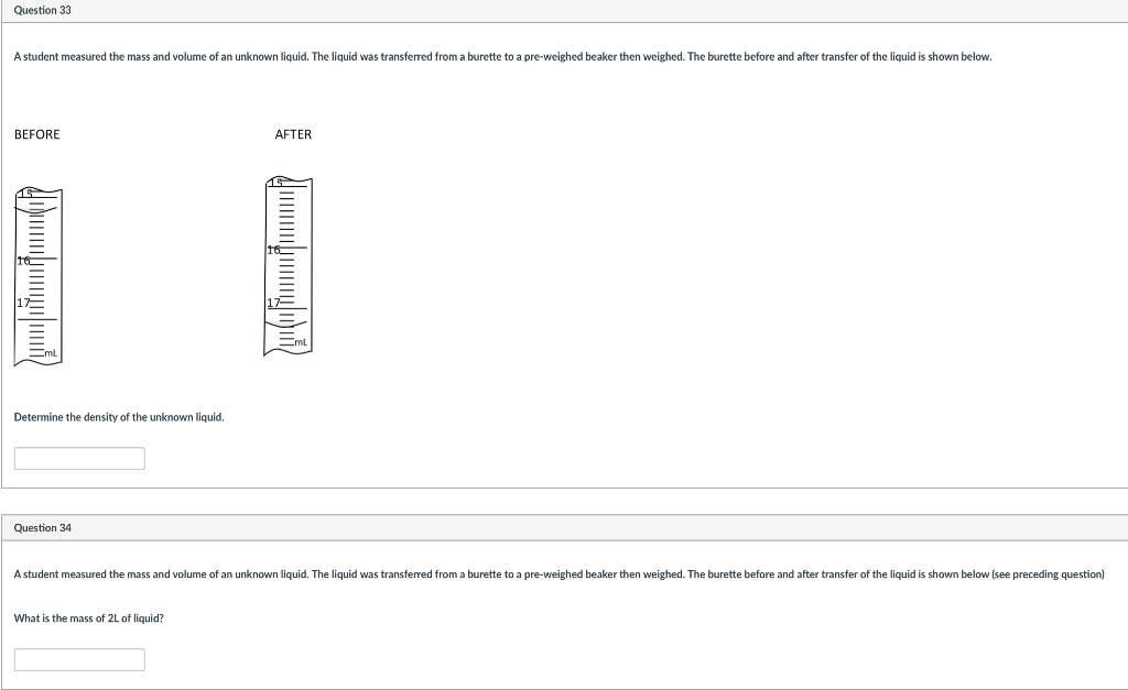 Question 33 A student measured the mass and volume of | Chegg.com