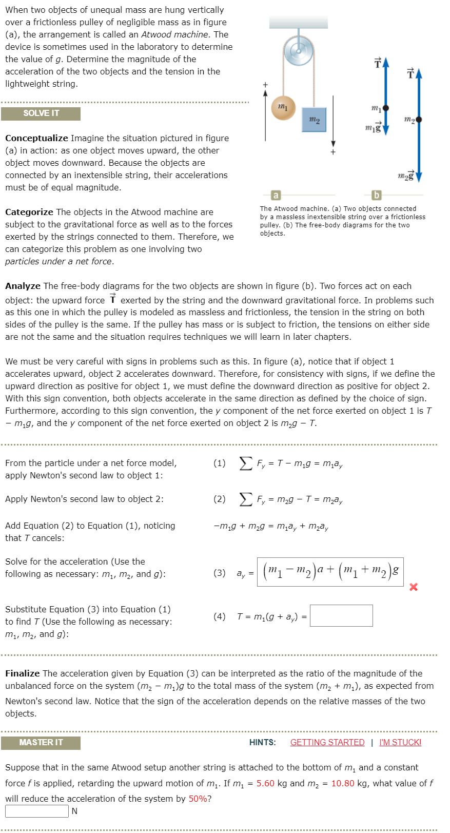 Solved When two objects of unequal mass are hung vertically | Chegg.com