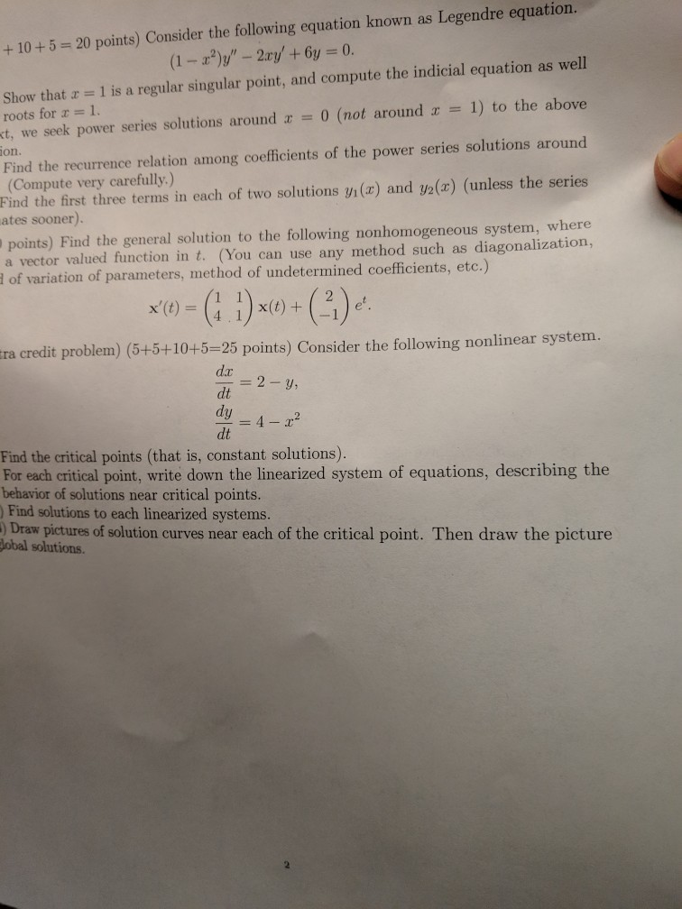 Solved +10+5= 20 points) Consider the following equation | Chegg.com