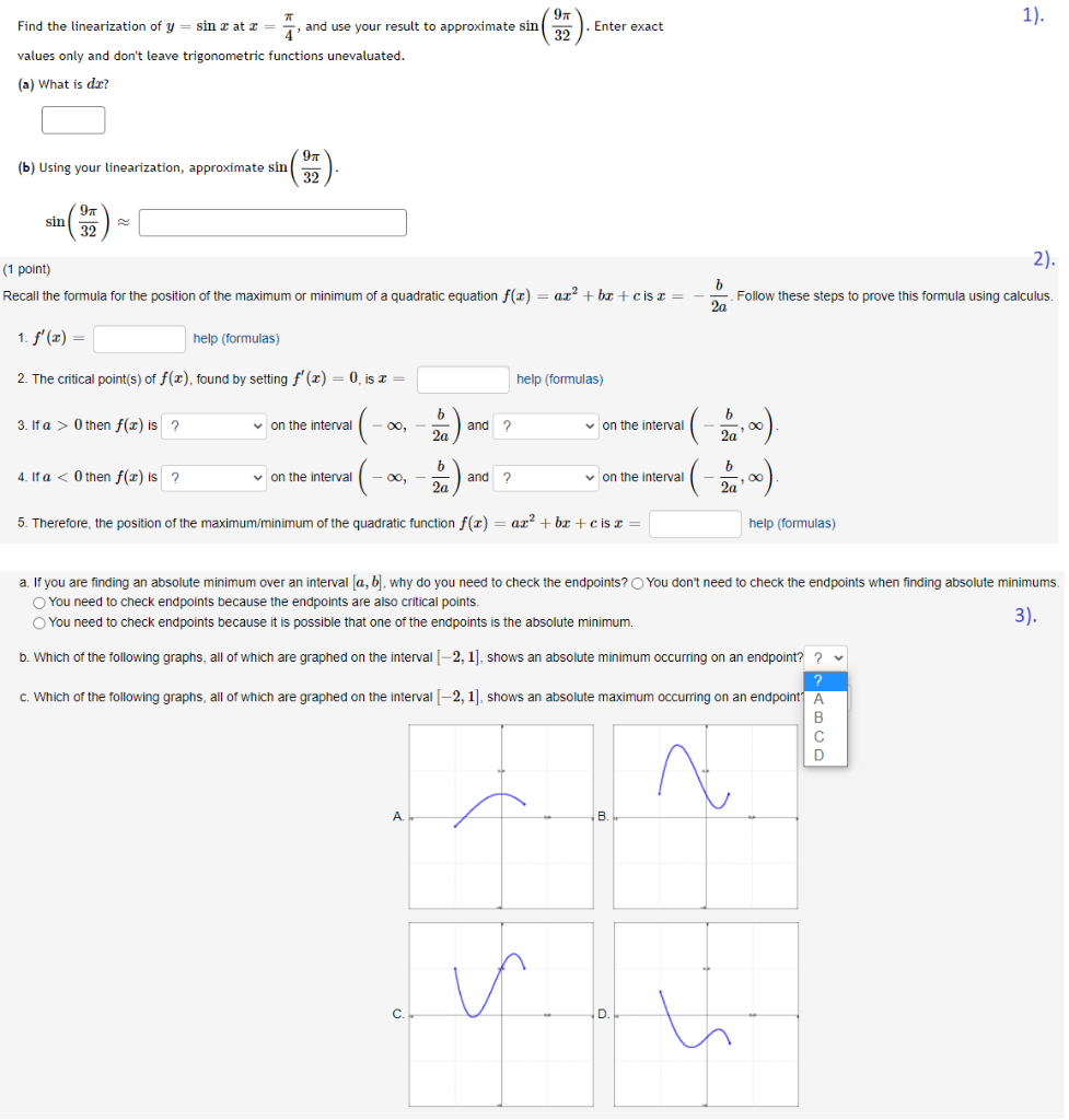Solved 1). Find the linearization of y - sin zat = 97 39 and | Chegg.com