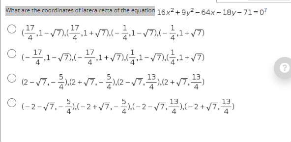 Solved What are the coordinates of latera recta of the | Chegg.com